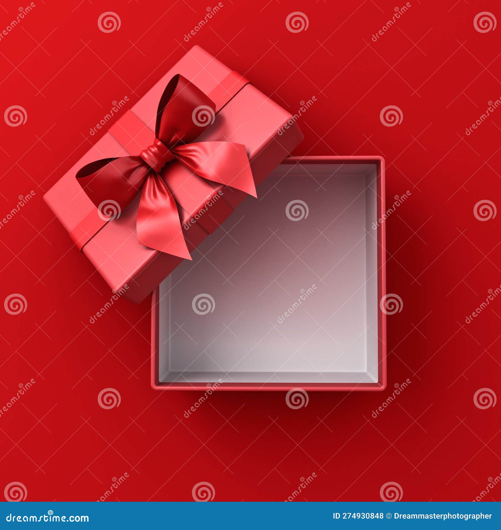 Blank Red Gift Box with Red Ribbon and Bow or Top View of Open Red ...