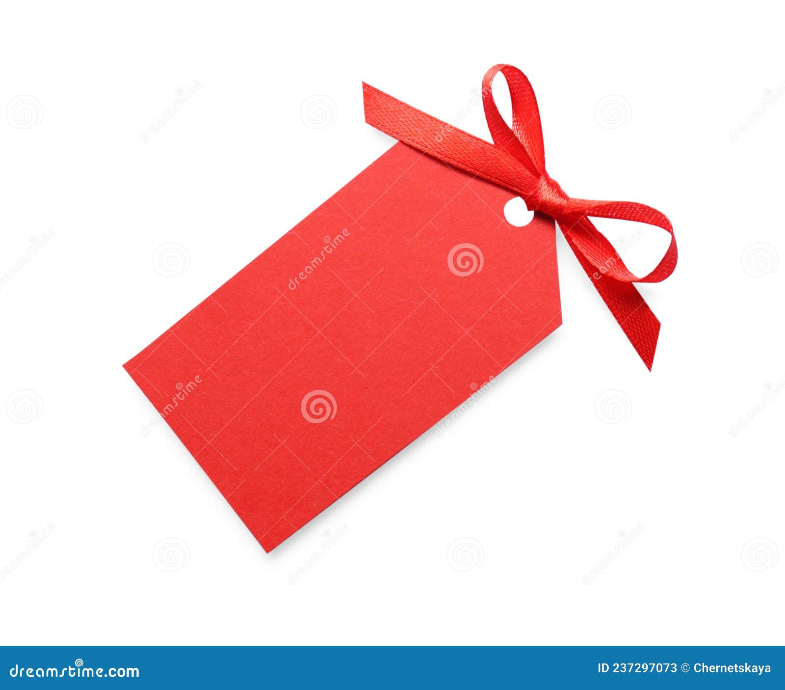 Blank Red Gift Tag with Satin Ribbon on White Background, Top View ...
