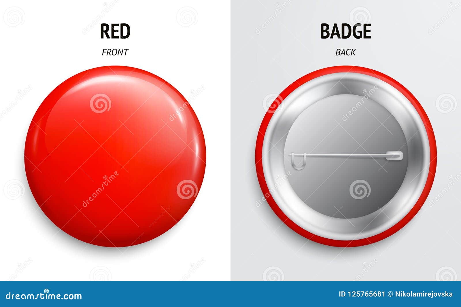 Blank Red Glossy Badge or Button. 3d Render. Round Plastic Pin, Emblem ...