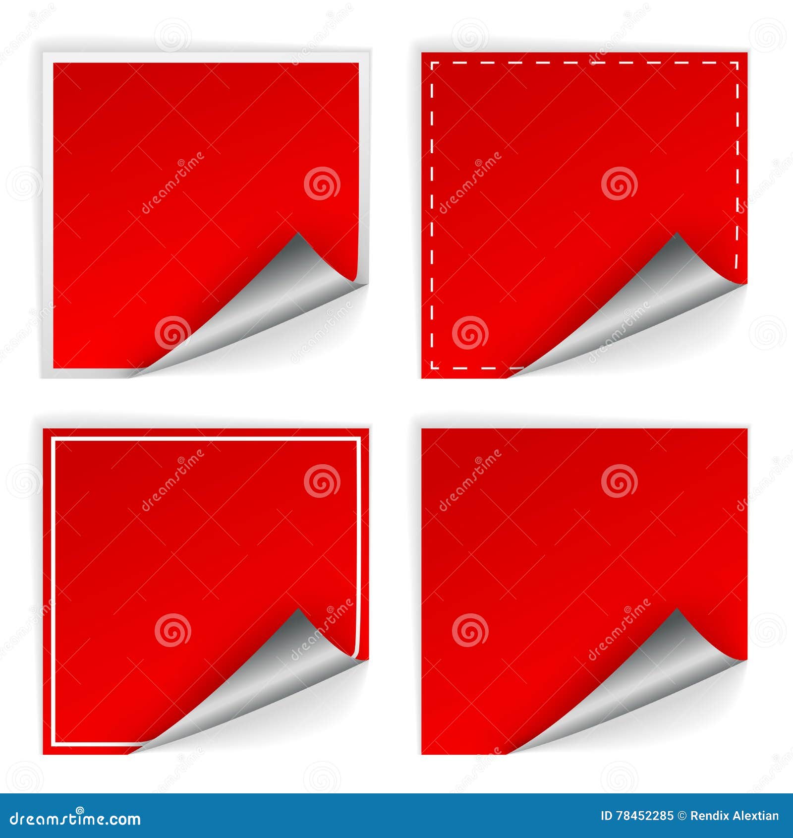 Blank Red Square Stickers with Curl Sets Stock Vector - Illustration of ...