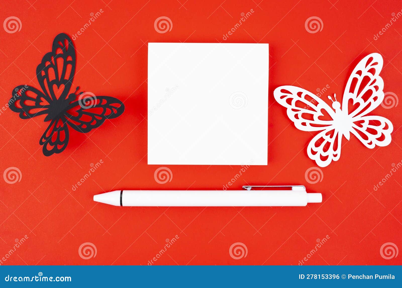 The Blank Reminder Note Paper and Carve of Paper Butterfly with Pen on ...