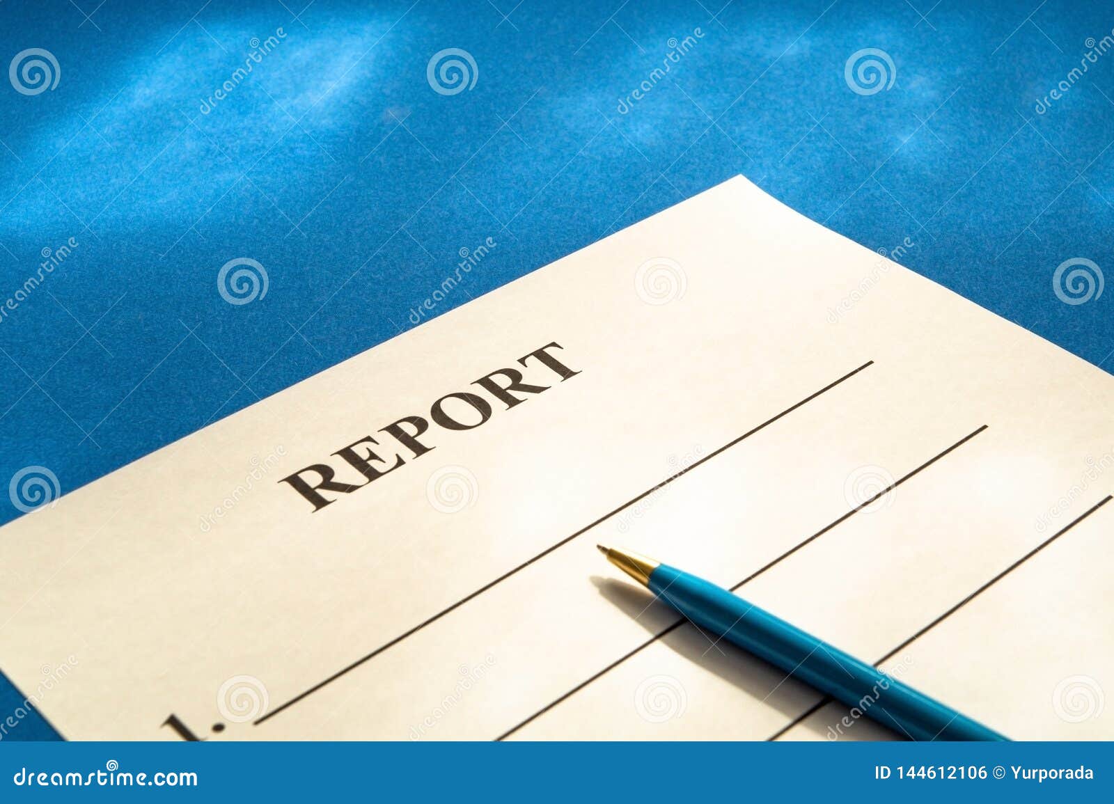 Blank Report Form with Pen on Blue Table Stock Photo - Image of graph ...