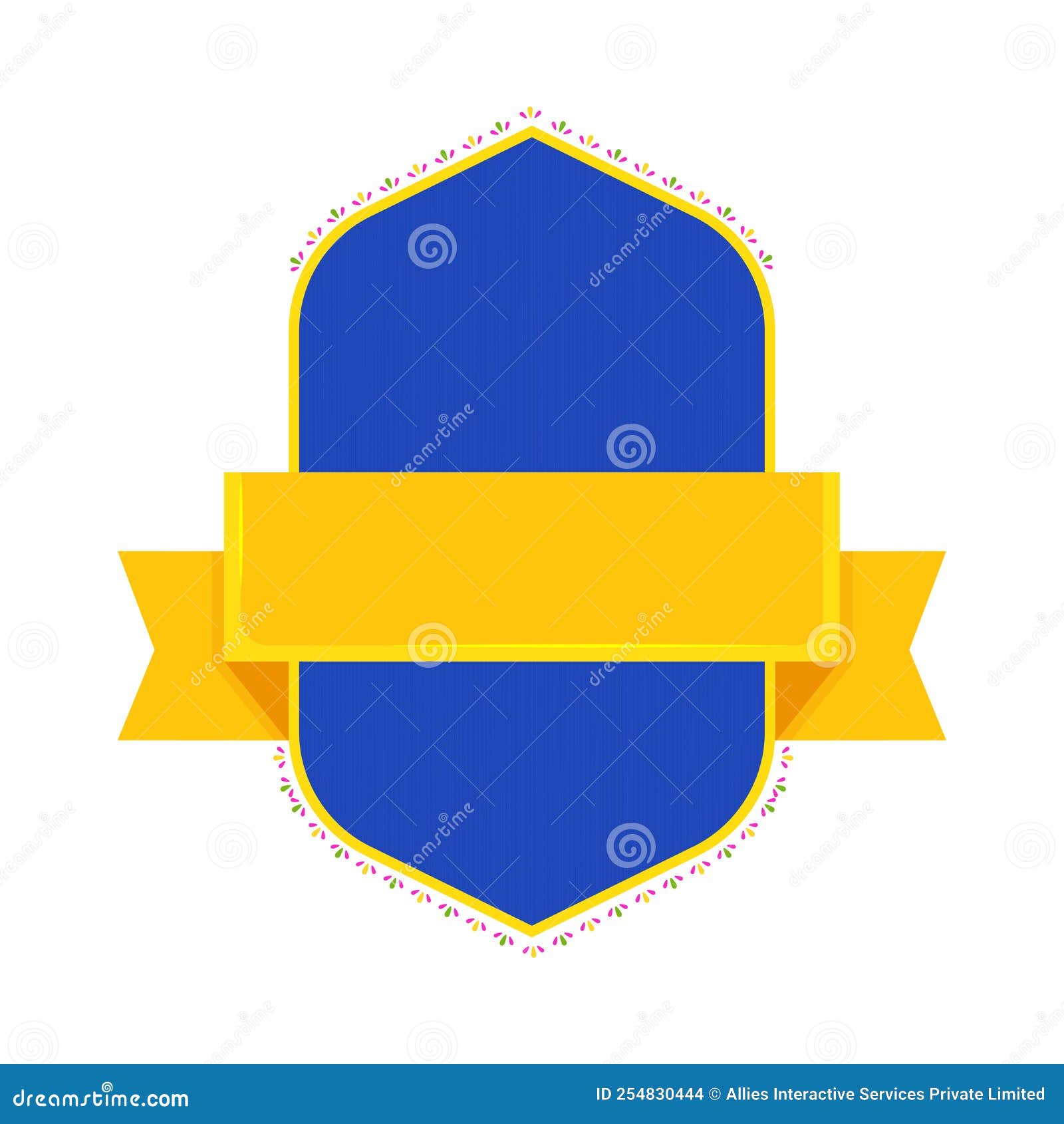 Blank Ribbon with Shield Frame Yellow and Blue Illustration Over White ...