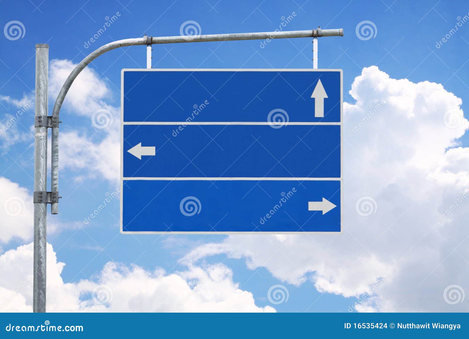 Blank Road Sign with Three Arrow. Stock Photo - Image of drive, place ...