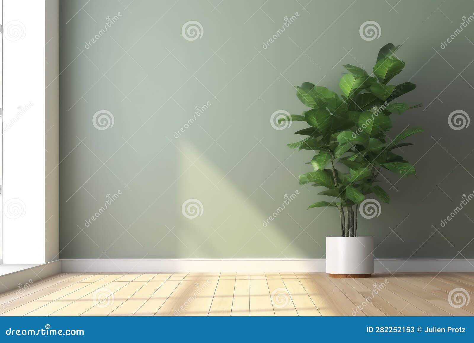Blank Sage Green Wall in House with Green Tropical Tree, AI Stock ...