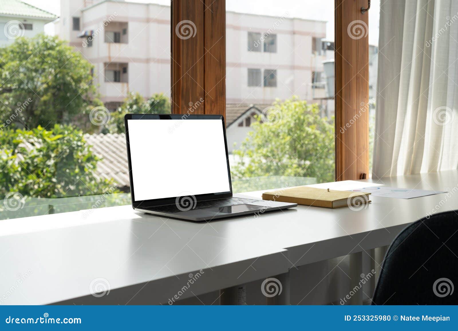 Blank Screen Computer Laptop on Working Desk. Stock Photo - Image of ...