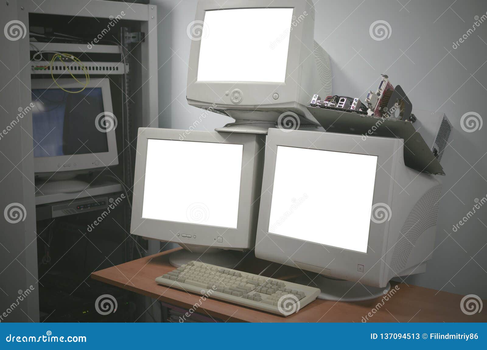Blank Screen Computer Monitors. Stock Image - Image of administrator ...