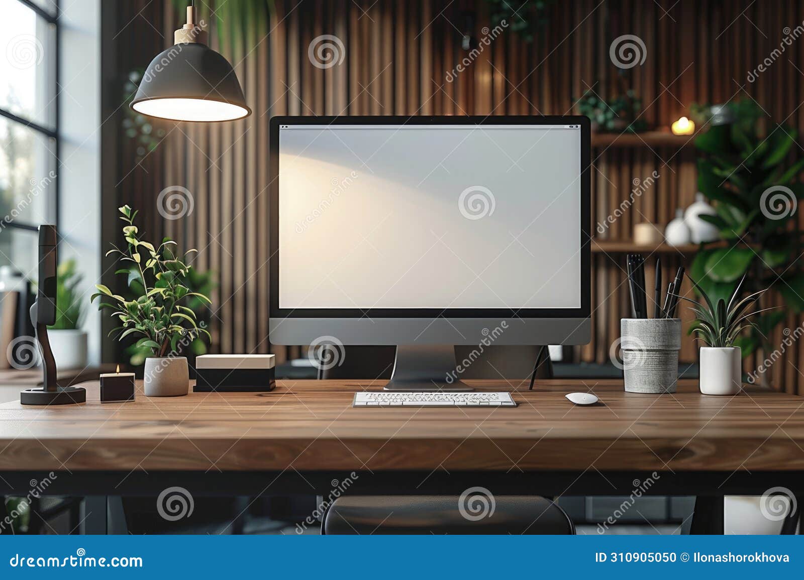 White Screen Desktop Computer in Minimal Office Room with Decorations ... White Screen Desktop Computer in Minimal Office Room with Decorations ...