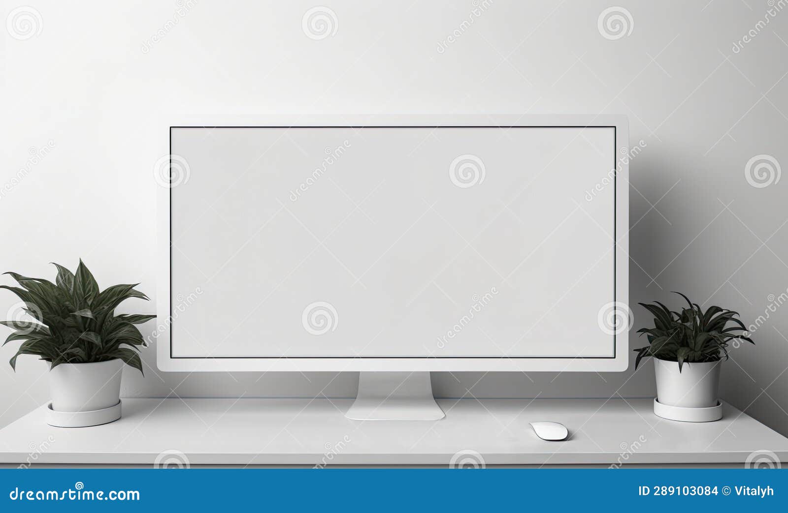 Blank Screen Desktop Computer in Minimal Office Room with Decorations ...