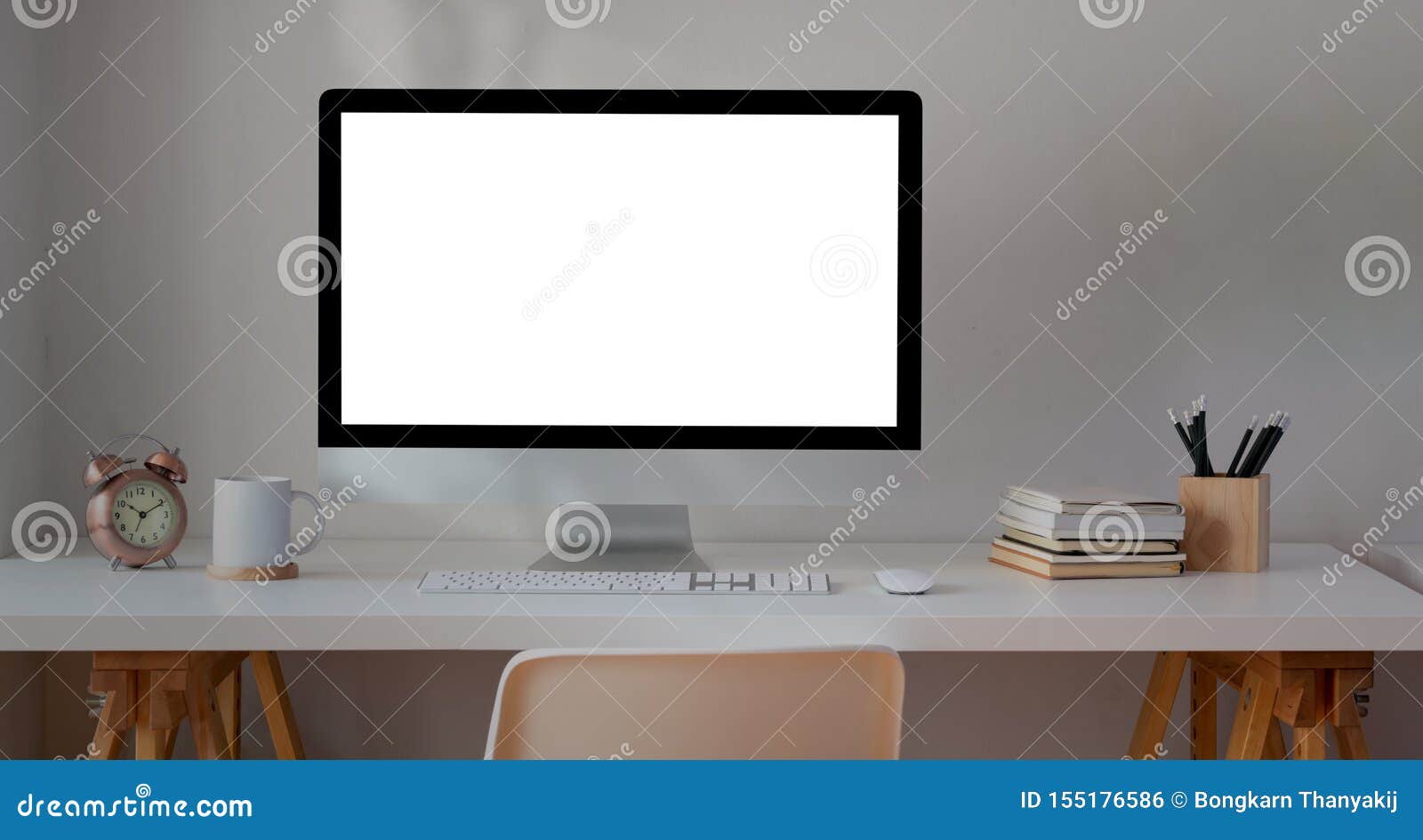 Blank Screen Desktop Computer in Minimal Workplace Stock Photo - Image ...