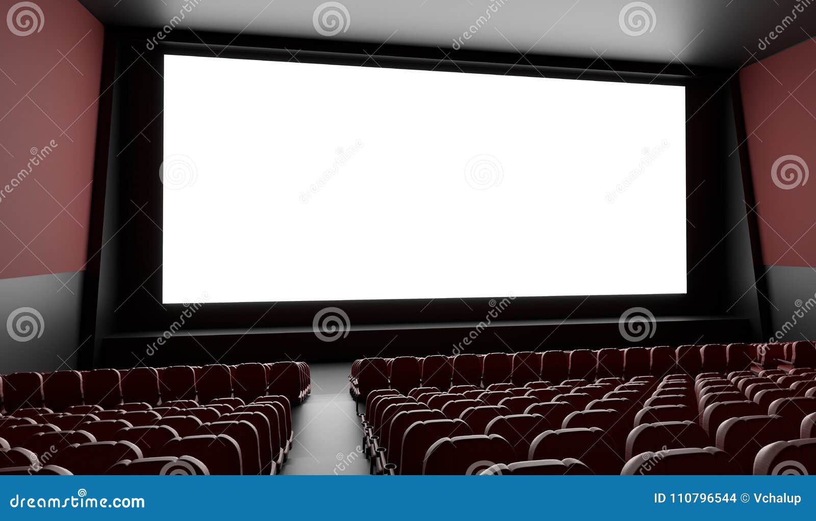 Blank Screen in Empty Cinema Hall. 3D Rendered Illustration Stock ...