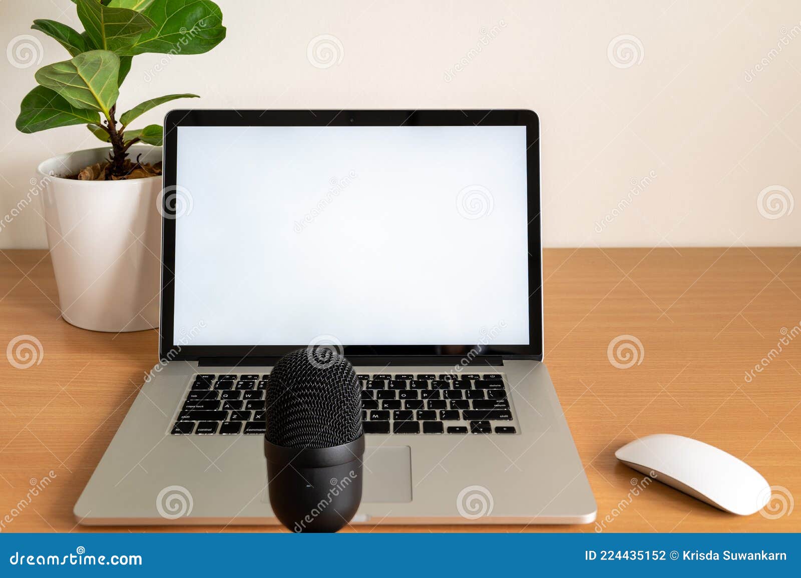 Blank Screen of Laptop Computer with Microphone Stock Photo - Image of ...