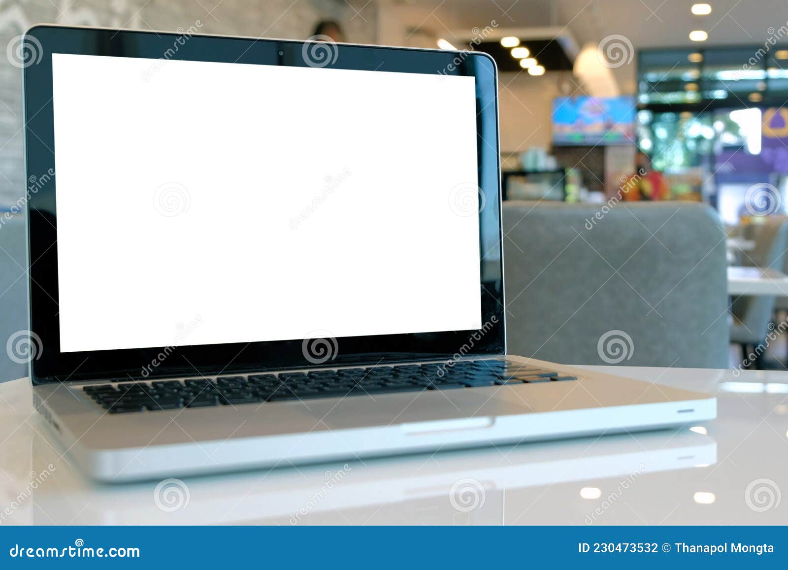 Blank Screen Laptop Computer Set Up for Work on a Wooden Desk Stock ...