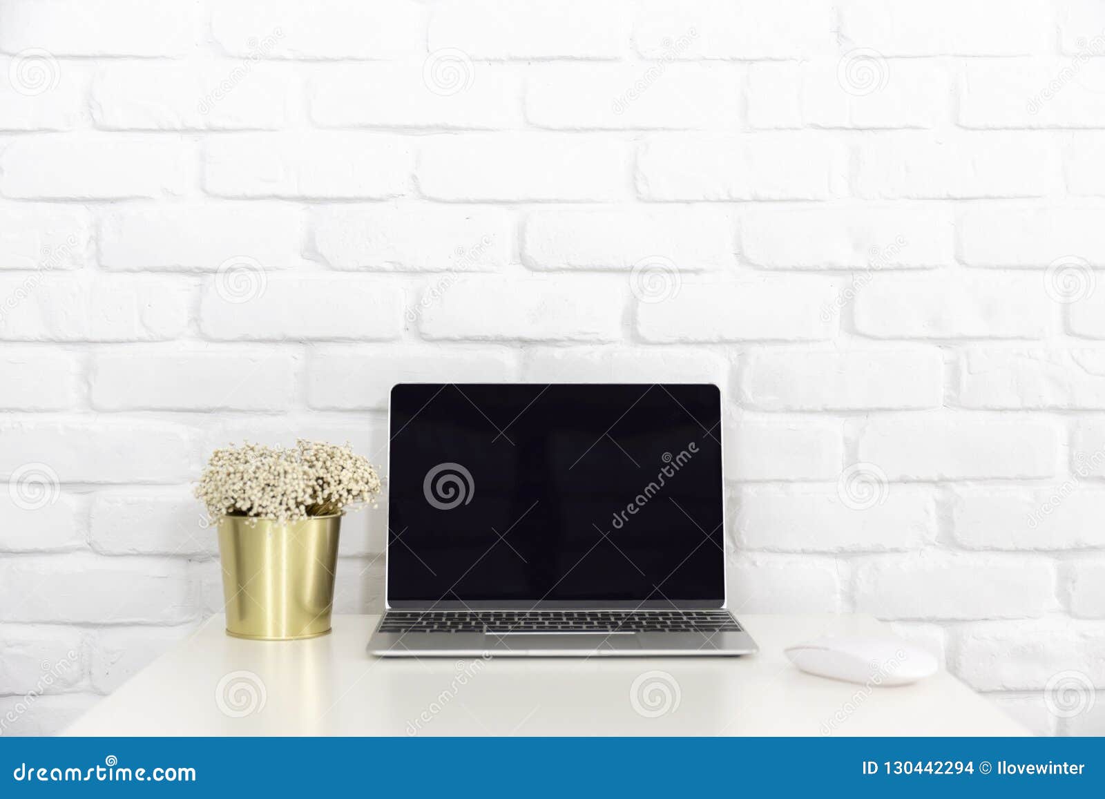 A Blank Screen Laptop Computer on White Desk Stock Photo - Image of ...