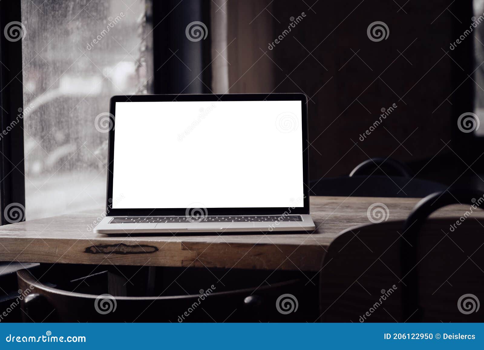 Blank Screen Laptop Computer and Working with Mobile Device Screen ...