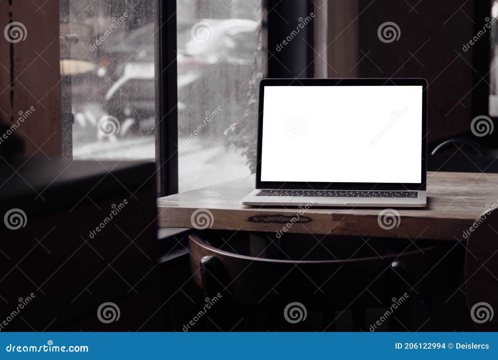 Blank Screen Laptop Computer and Working with Mobile Device Screen ...
