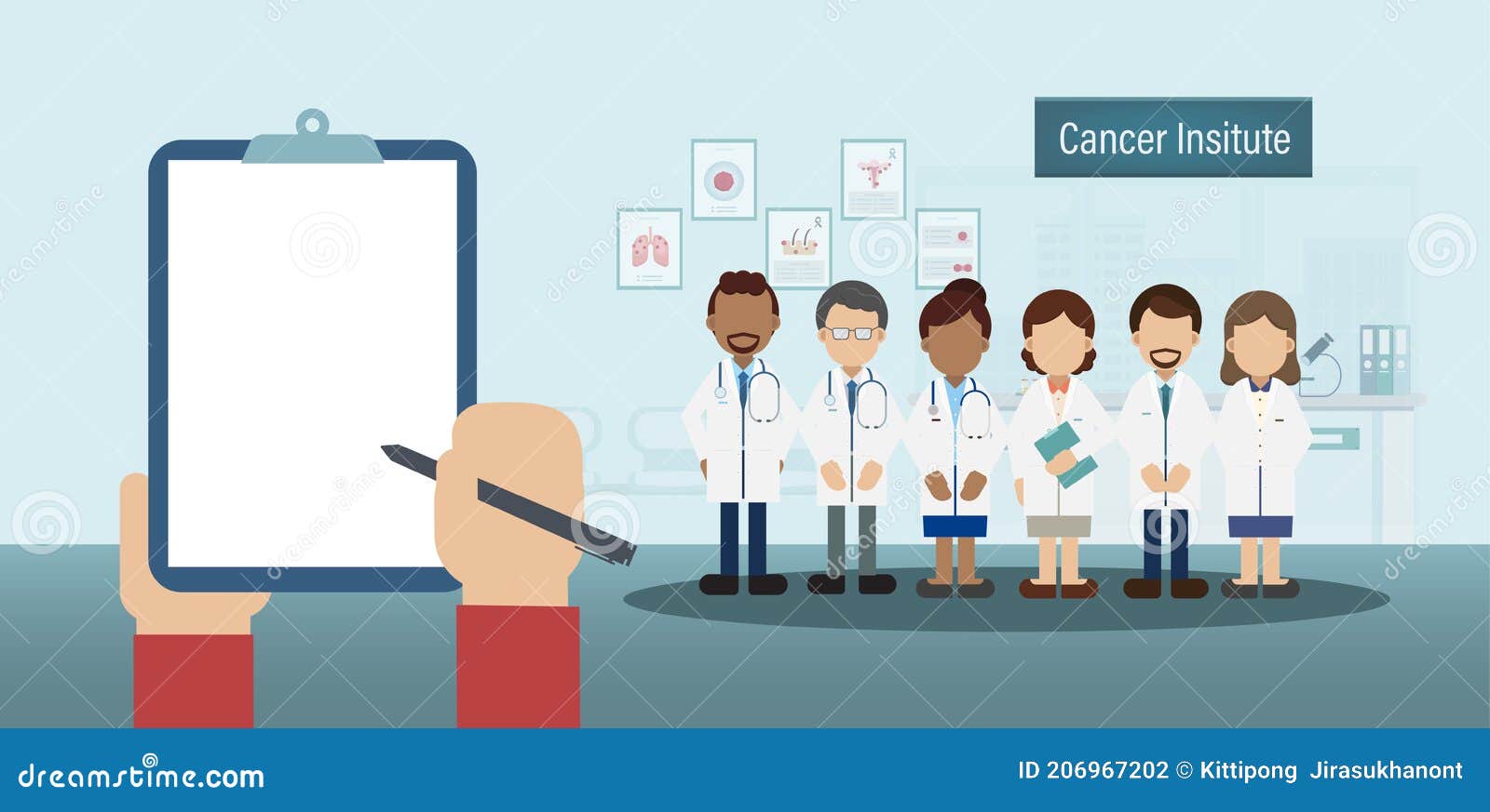 Blank Screen Notepad In Cancer Institute Vector Illustration ...