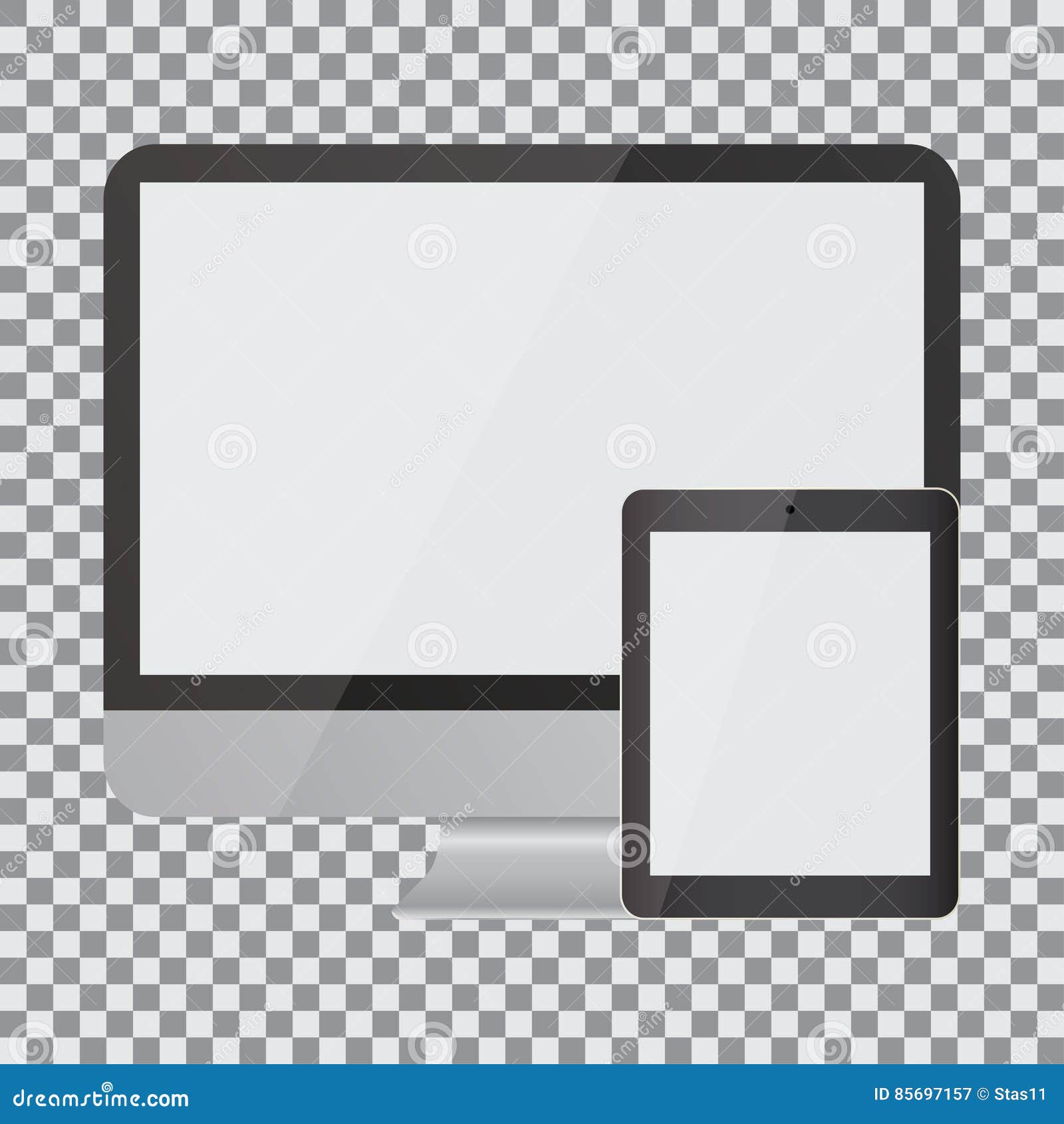 Blank Screen. Set of Realistic Monitor and Tablet on a Transparent ...