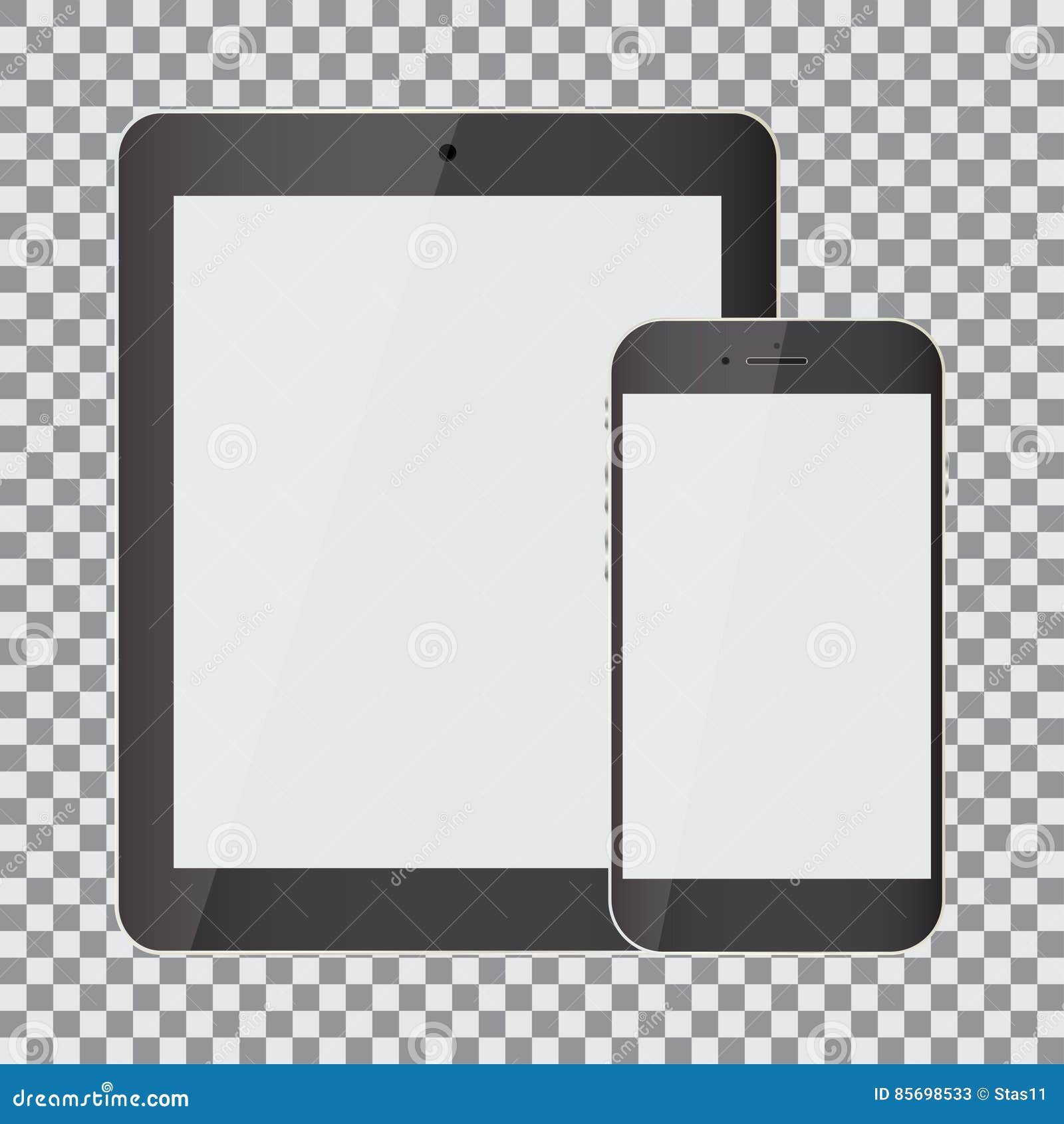 Blank Screen. Set of Realistic Tablet and Smartphone on a Transparent ...