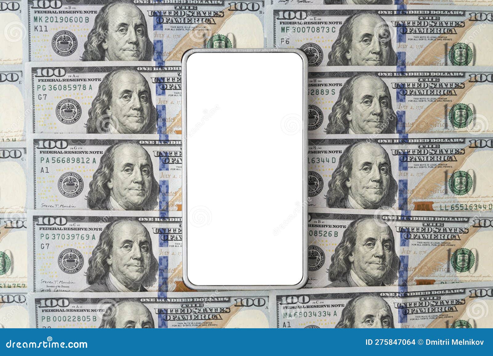 A Blank Screen on a Smartphone with Money. Smartphone Screen on US ...
