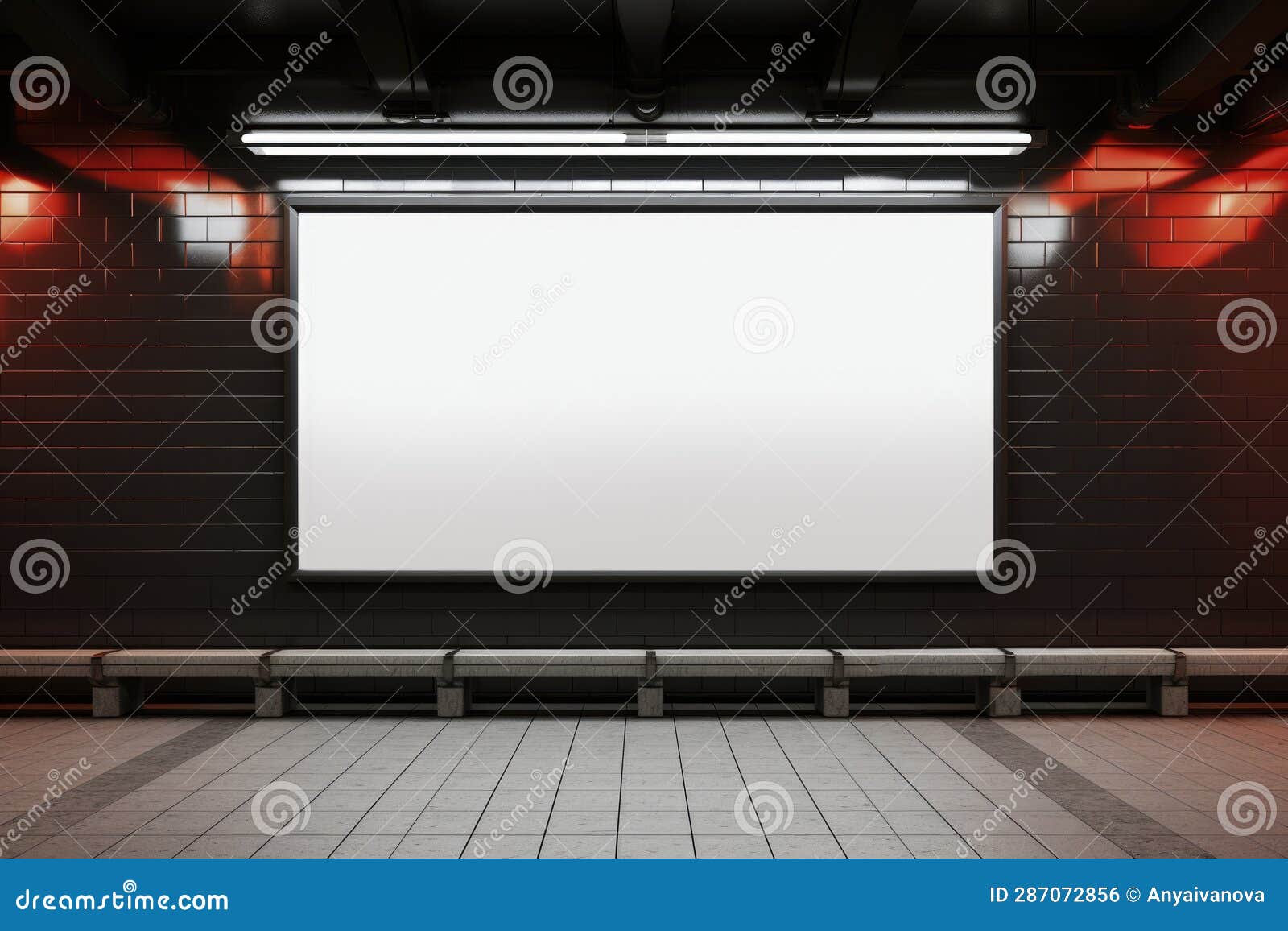 A Blank Screen in a Subway Station with Benches. Stock Photo - Image of ...