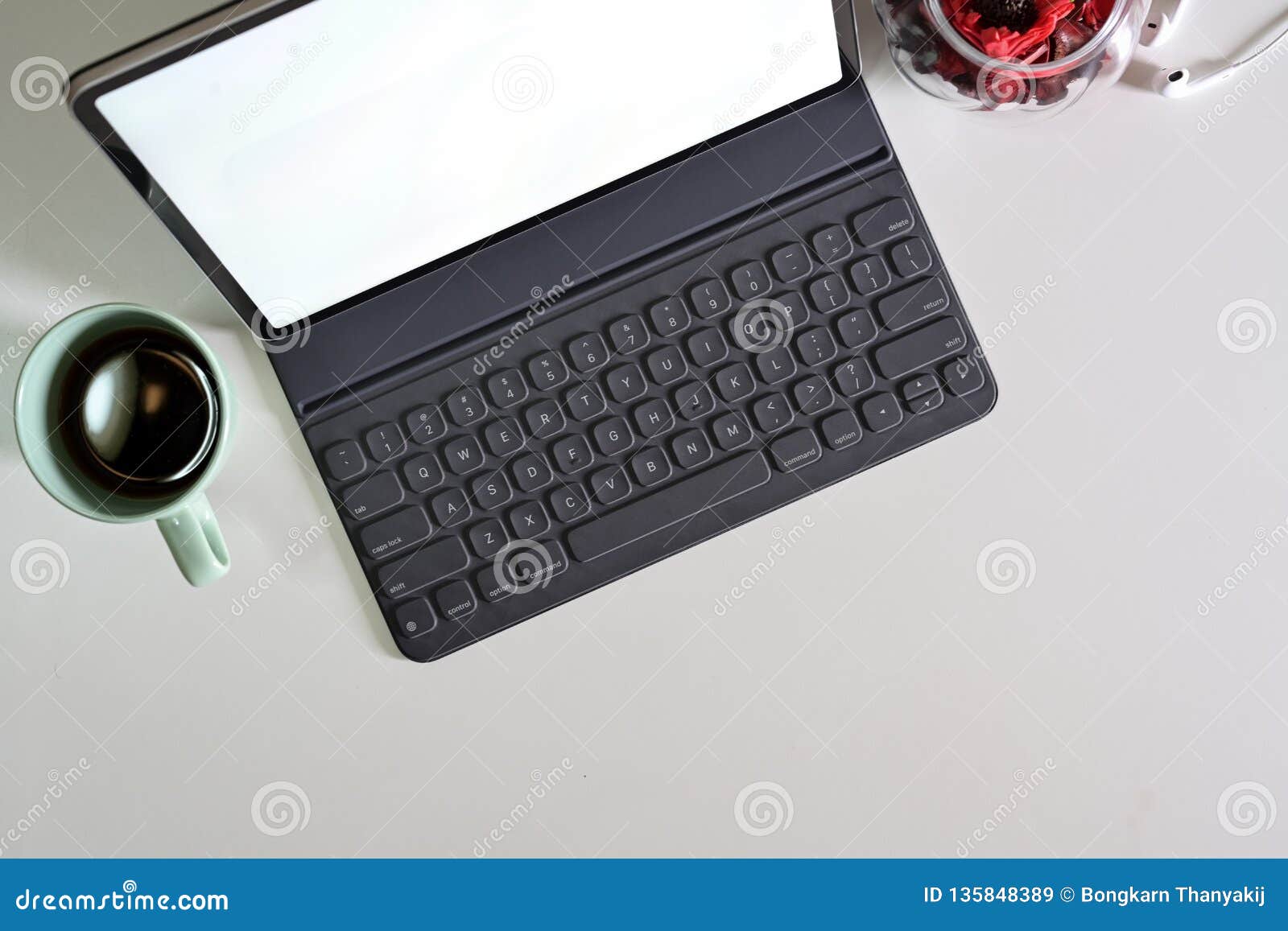 Blank Screen Tablet Computer on Table Stock Image - Image of paper ...
