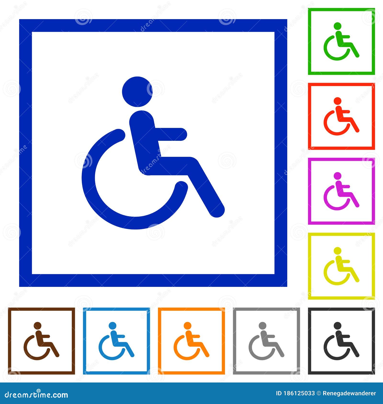 Set of Square Framed Disability Flat Icons Stock Vector - Illustration ...