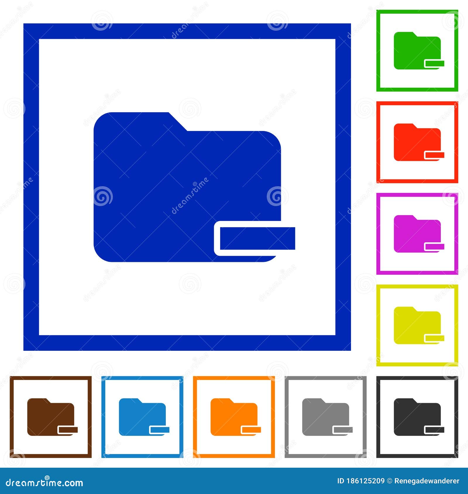 Set of Square Framed Remove Folder Flat Icons Stock Vector ...
