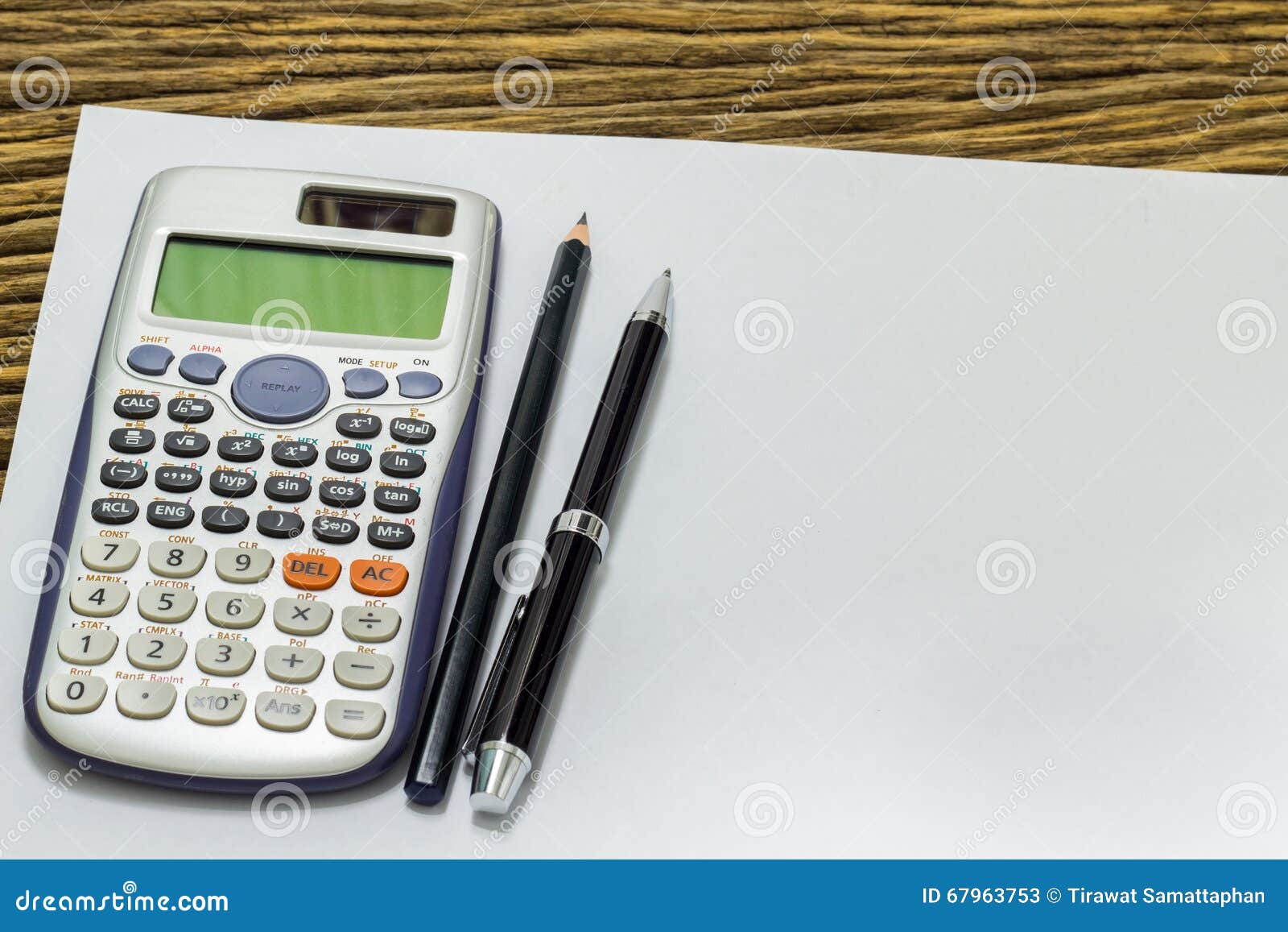 Blank Sheet of Calculator Pens and Pencil Stock Image - Image of ...