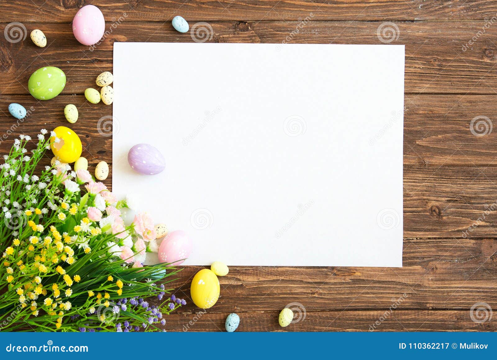 Blank Sheet with Easter Decorations on the Brown Wooden Background ...