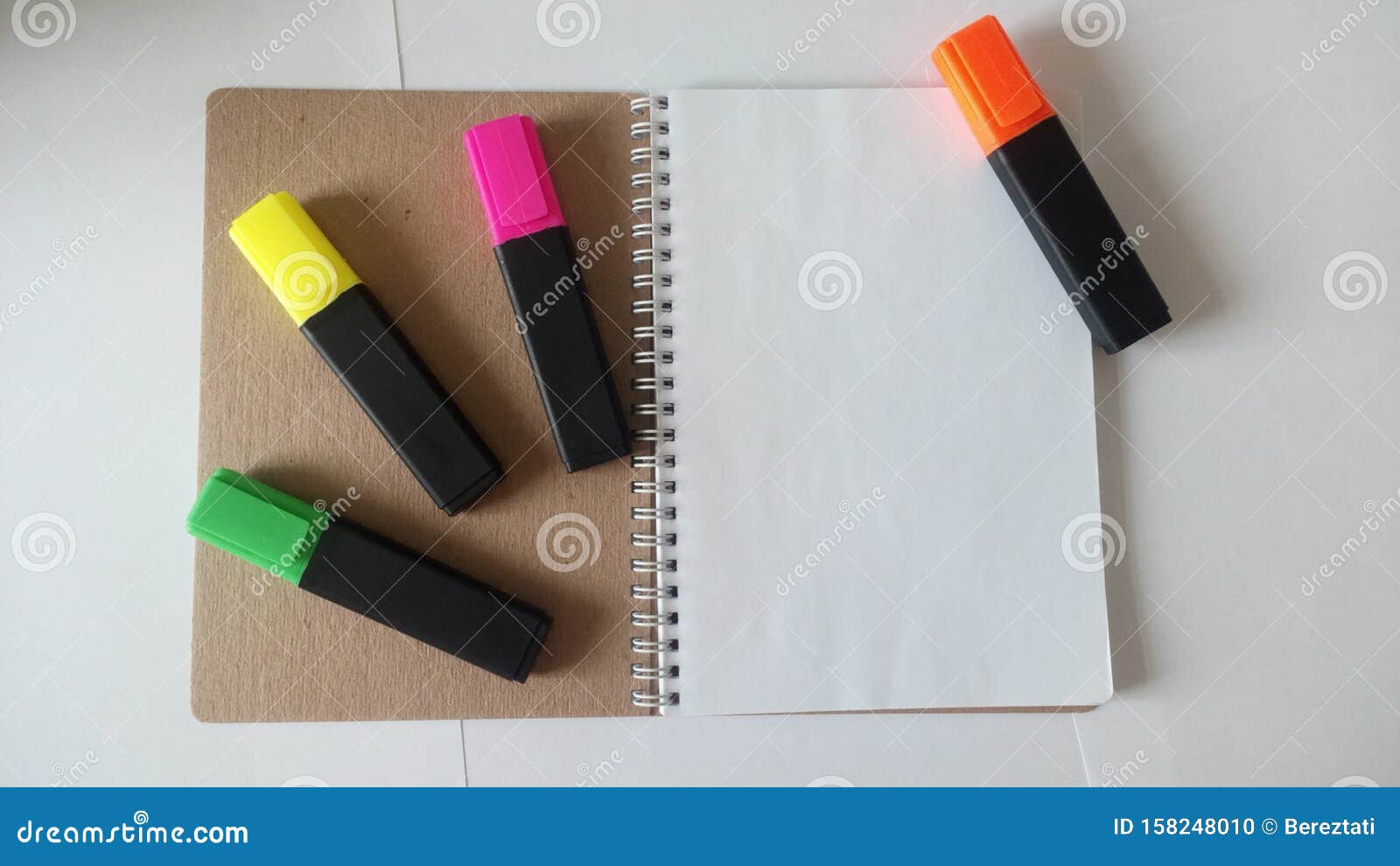 Open Notebook with Colored Markers Stock Photo - Image of design ...
