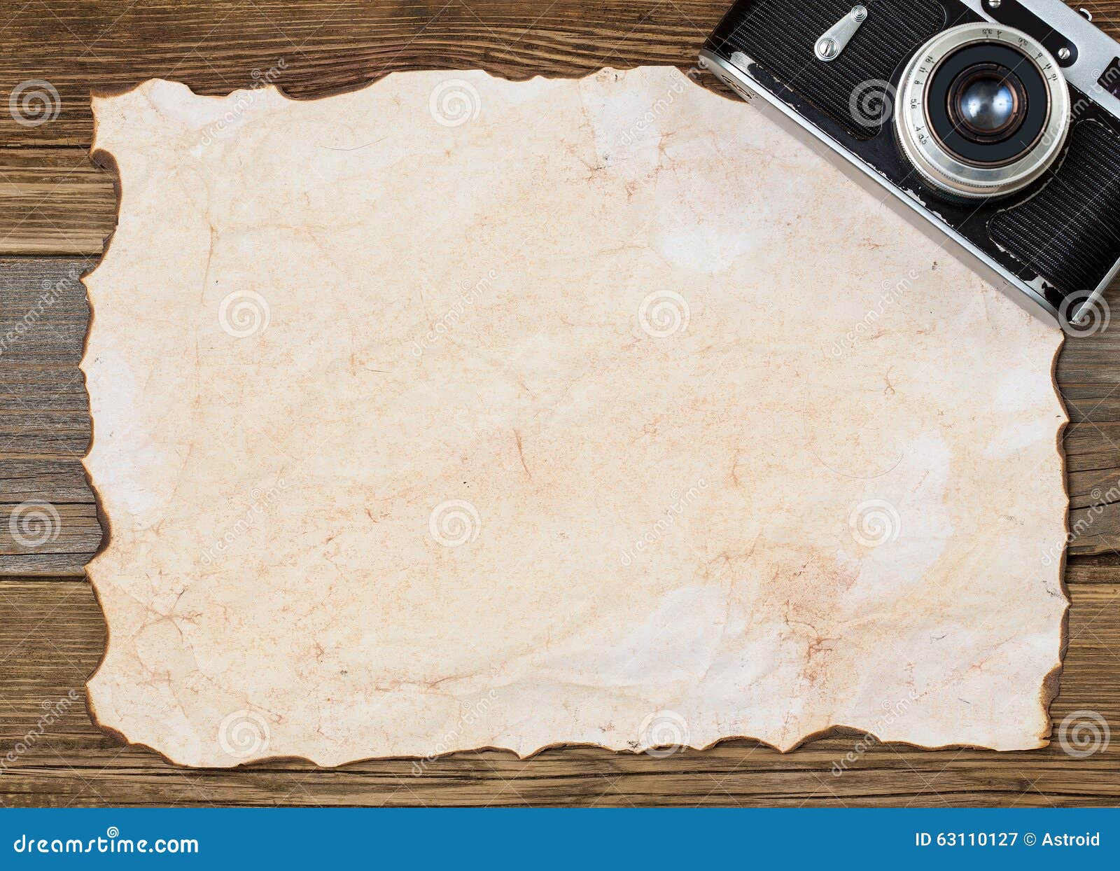 Blank Sheet of Old Paper and Vintage Camera Stock Image - Image of ...