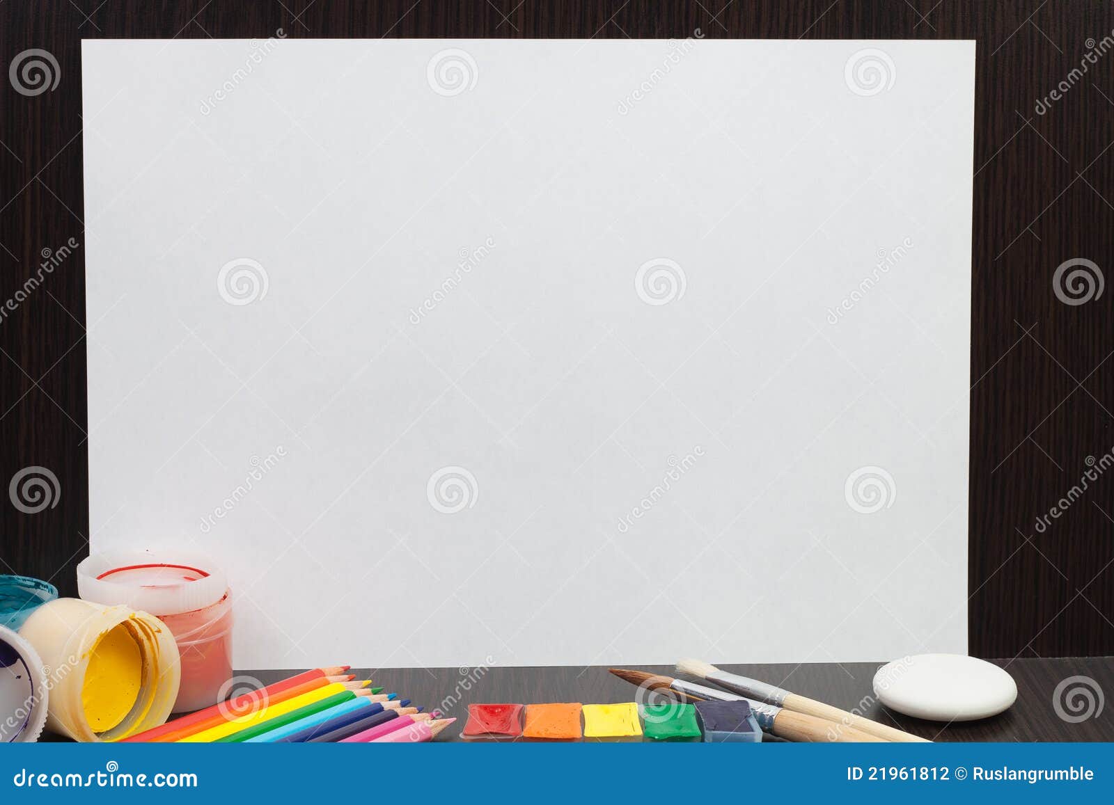 Blank Sheet of Paper with Colorful Paints Stock Photo - Image of draw ...