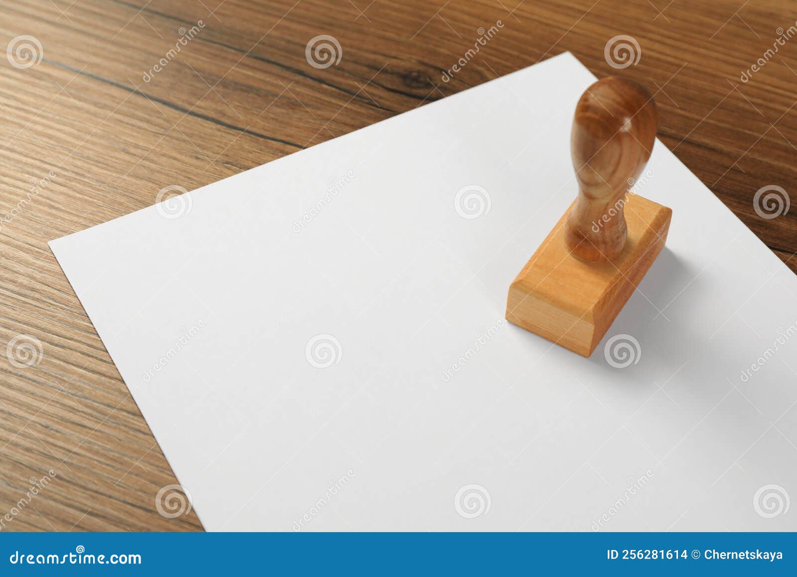 Blank Sheet of Paper and Stamp on Wooden Table Stock Photo - Image of ...