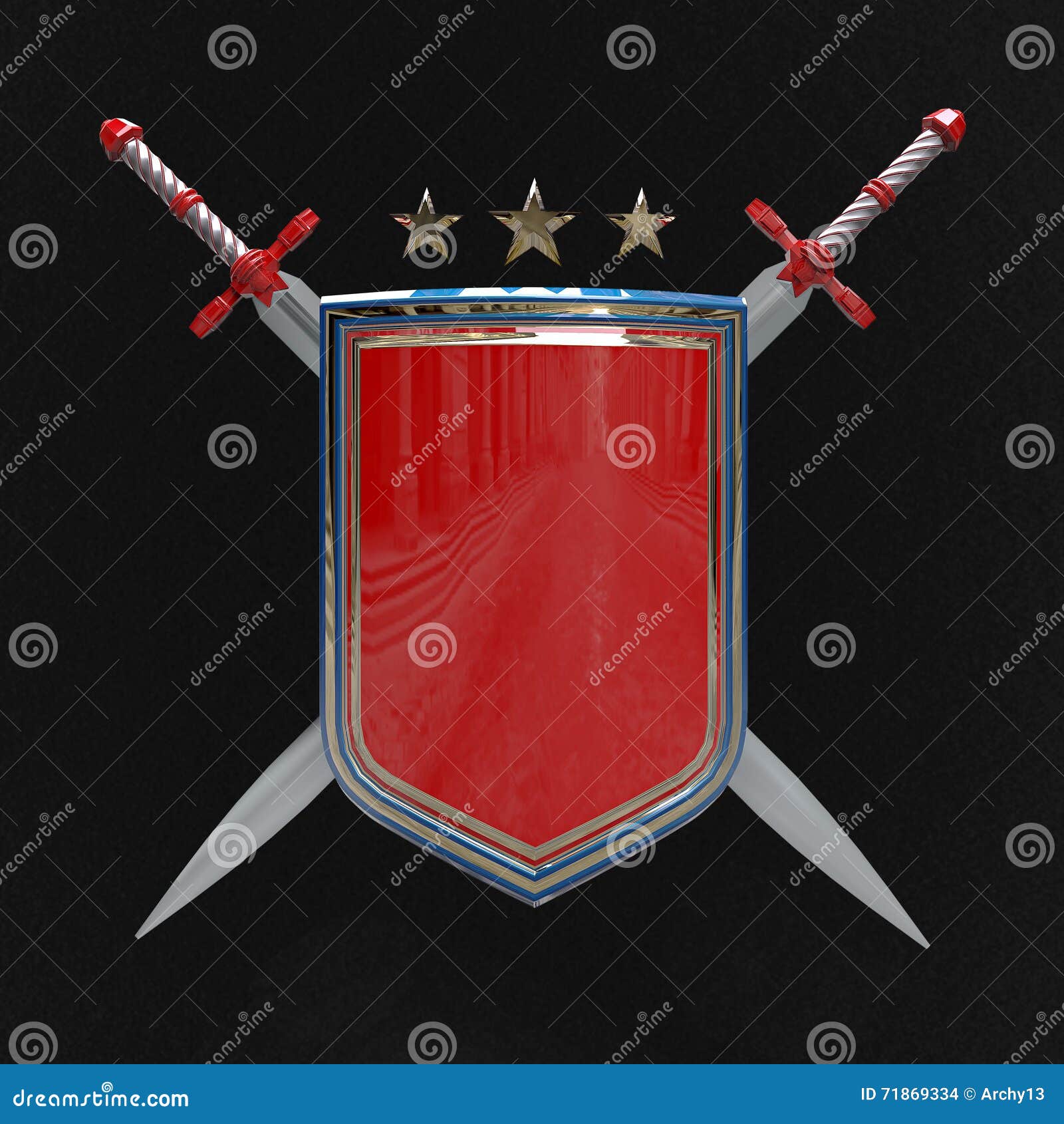 Blank Shiny Metallic Shield And Two Crossed Swords Isolated. Rendered ...