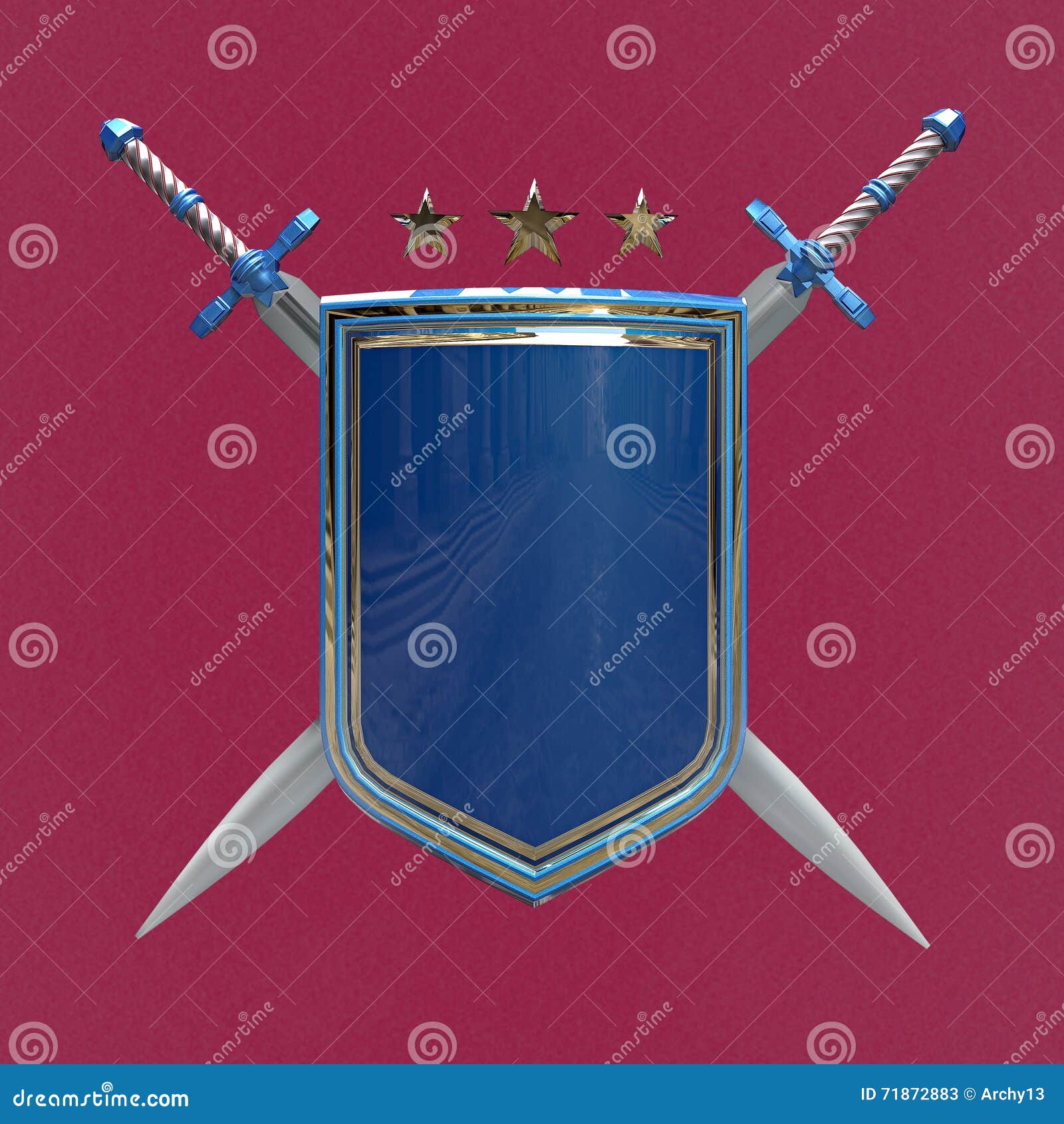 Blank Shiny Metallic Shield And Two Crossed Swords Isolated. Rendered ...