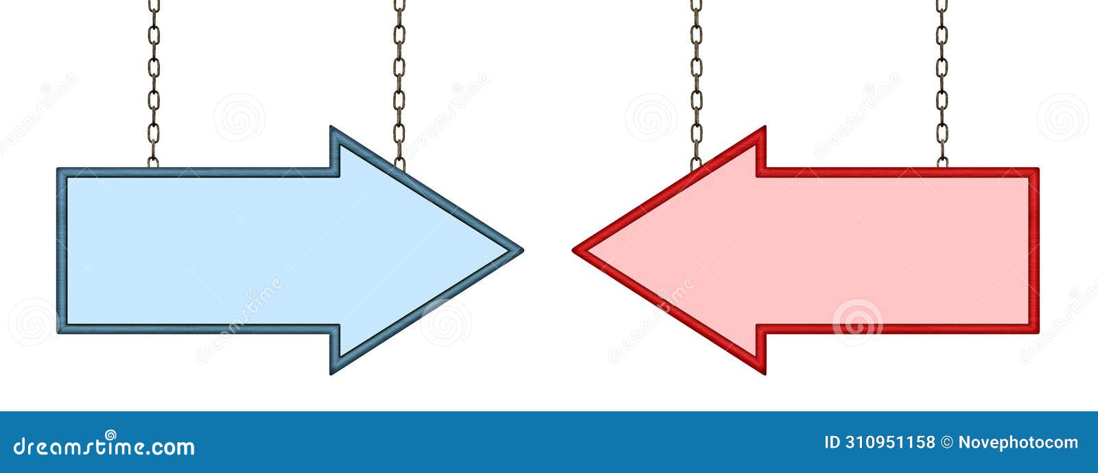 Blank Sign with an Arrow Hanging on Iron Chains. Two Colored Blank Sign ...