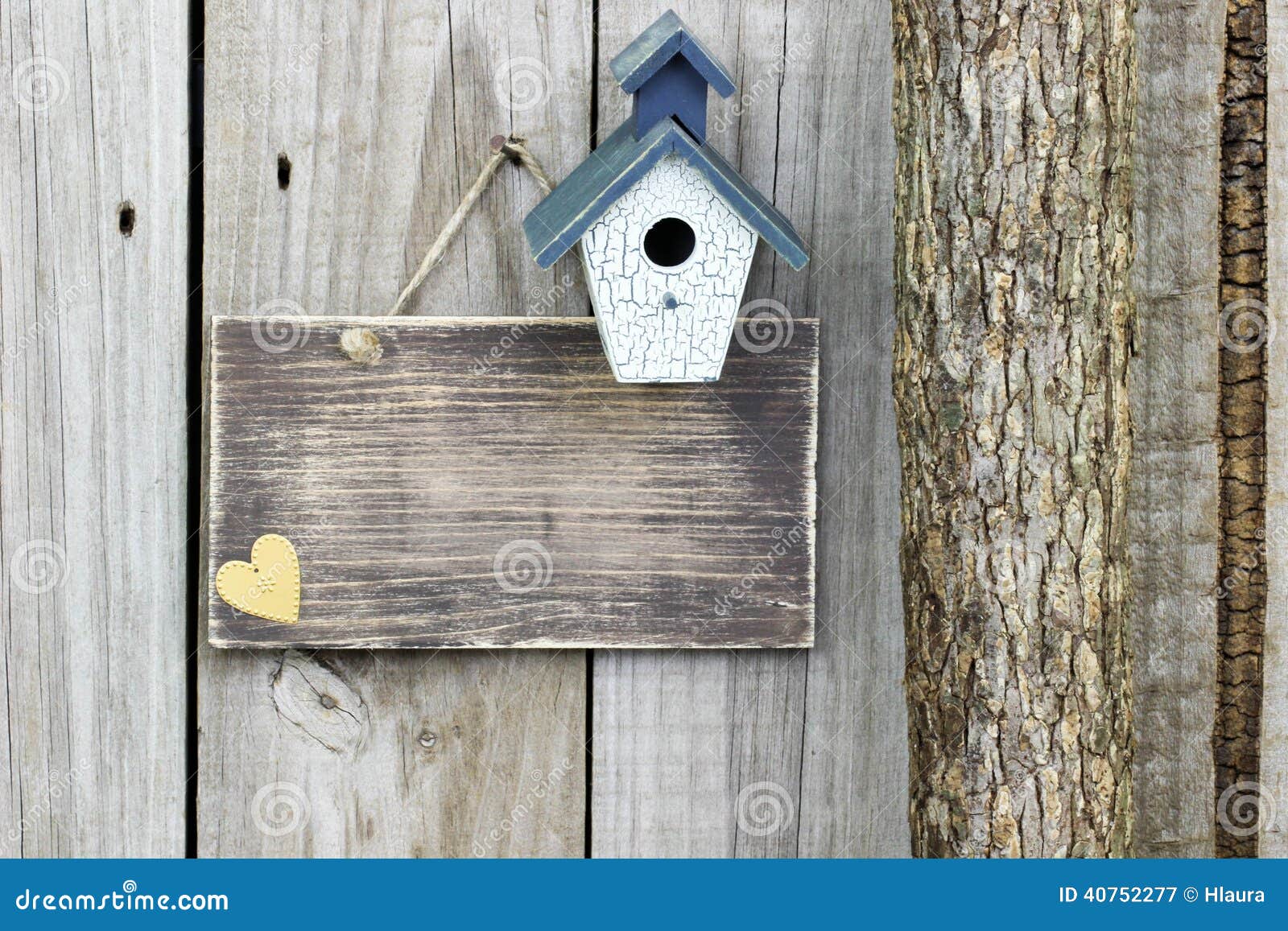 Blank Sign with Blue and White Birdhouse Next To Tree Stock Image ...