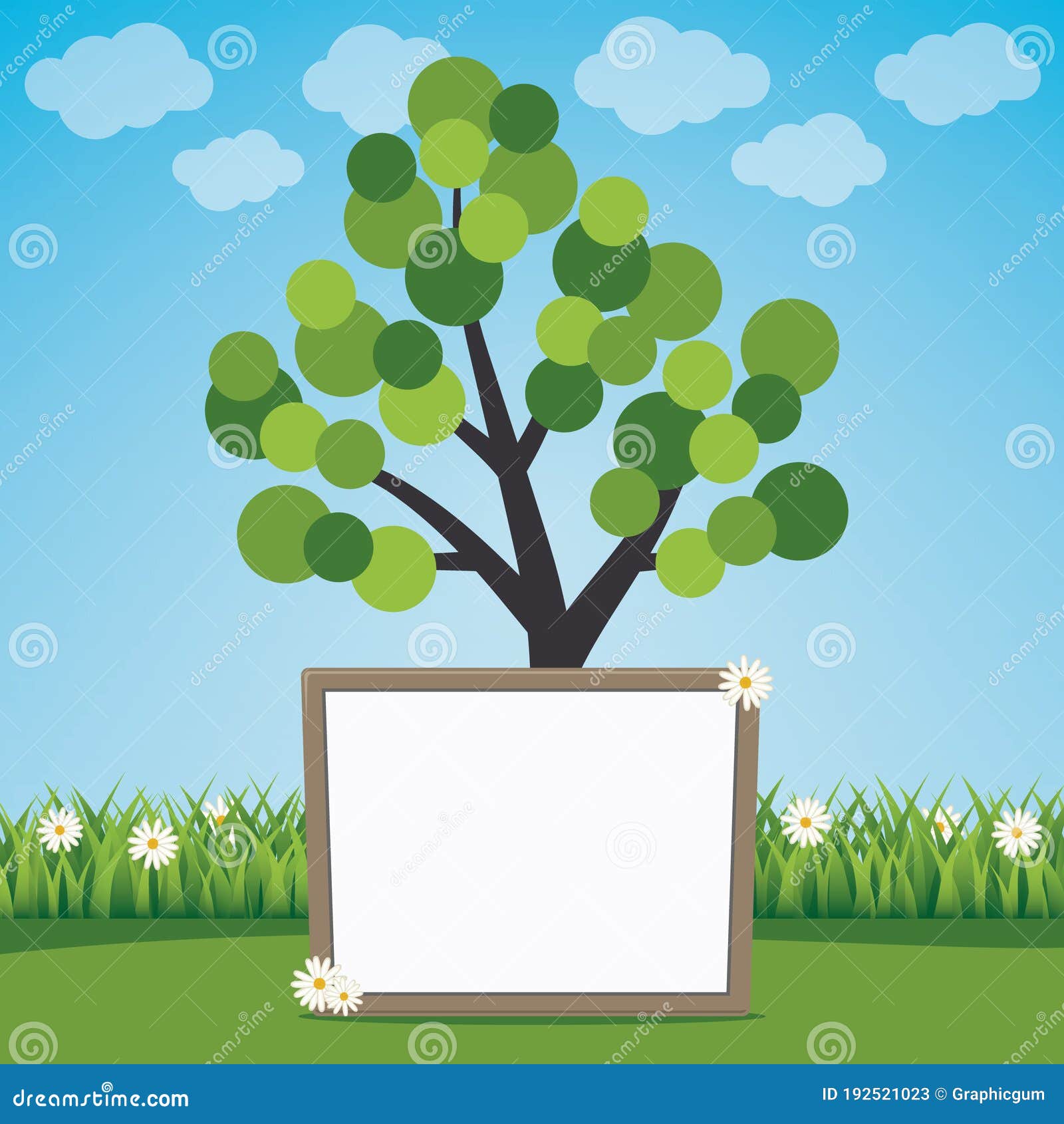 Blank Sign Board Lawn Spring Landscape Stock Vector - Illustration of ...