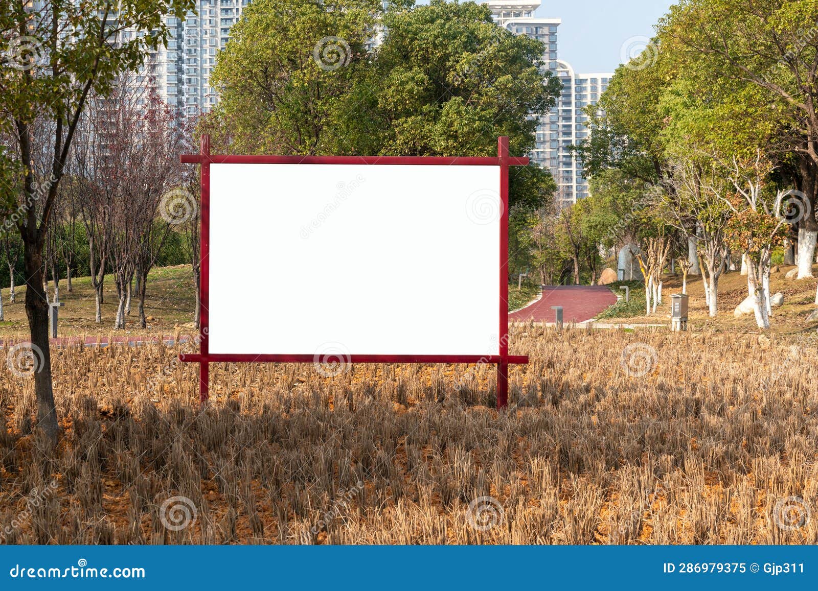 Blank Sign Board in the Park Stock Image - Image of green, public ...