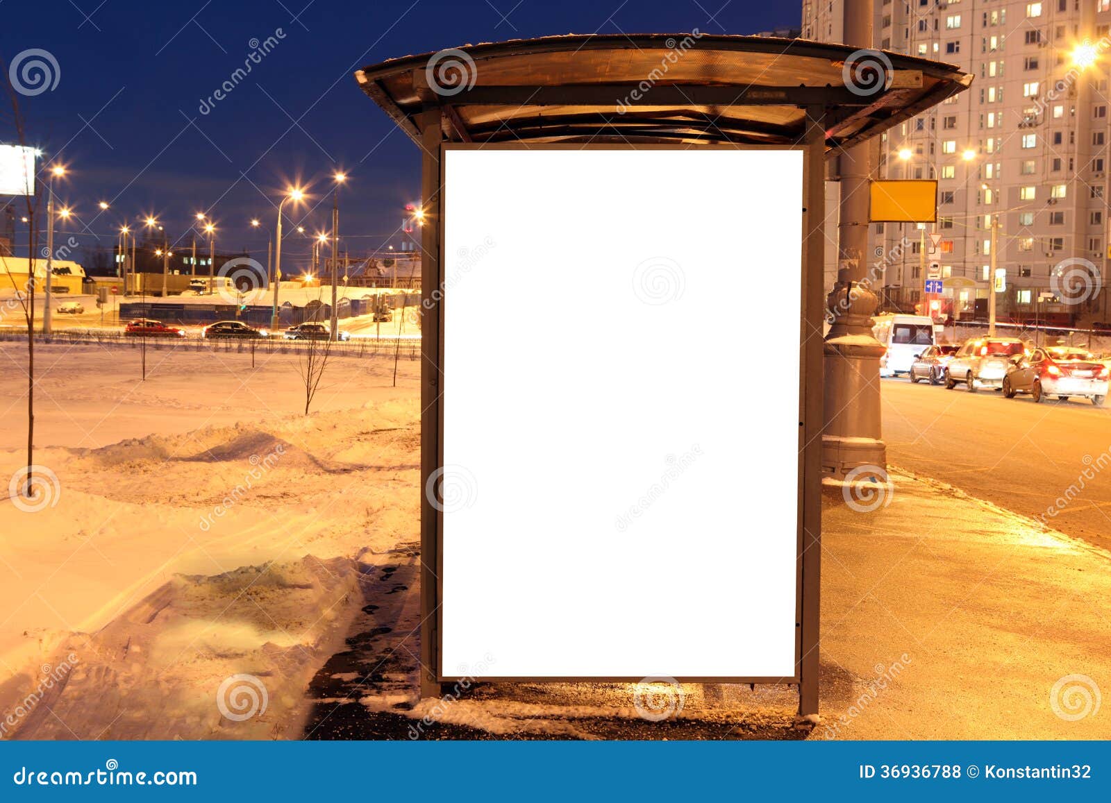 Blank Sign at Bus Stop in City Stock Photo - Image of advert ...