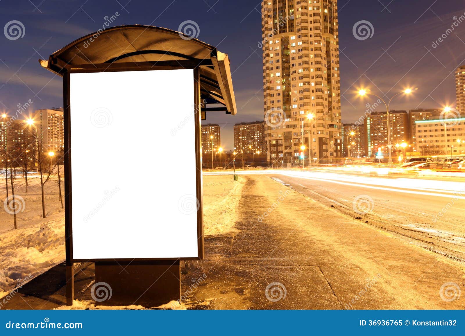 Blank Sign at Bus Stop at Evening Stock Image - Image of advertisement ...