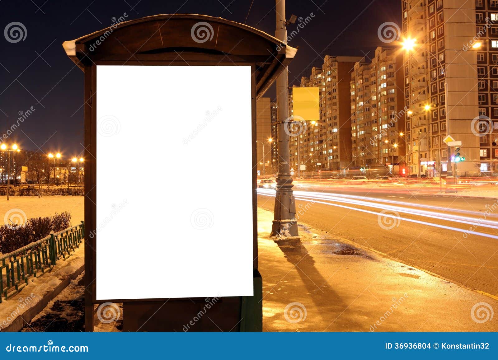 Blank Sign at Bus Stop at Evening Stock Photo - Image of outdoor ...