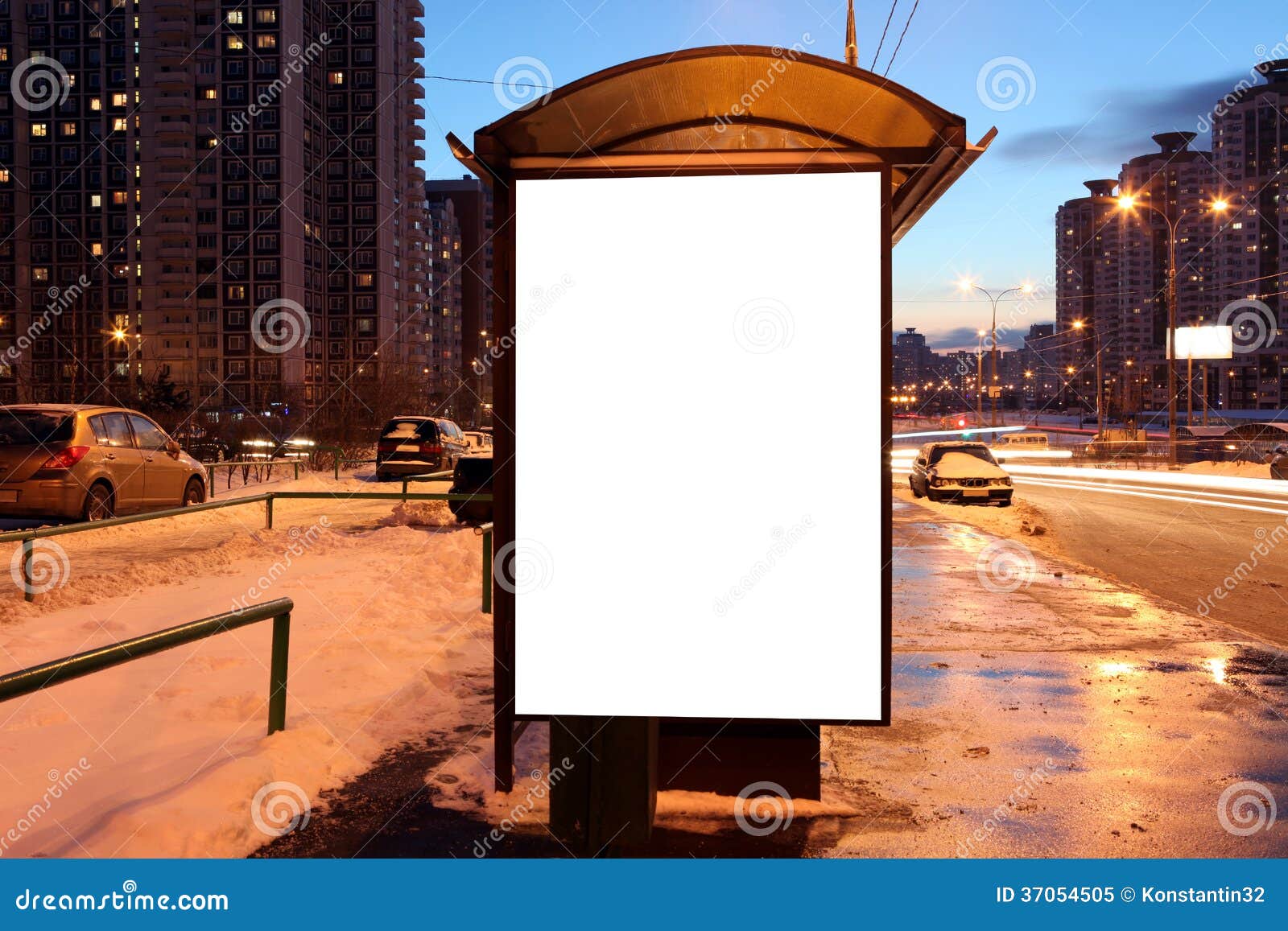 Blank Sign at Bus Stop at Evening Stock Image - Image of copyspace ...