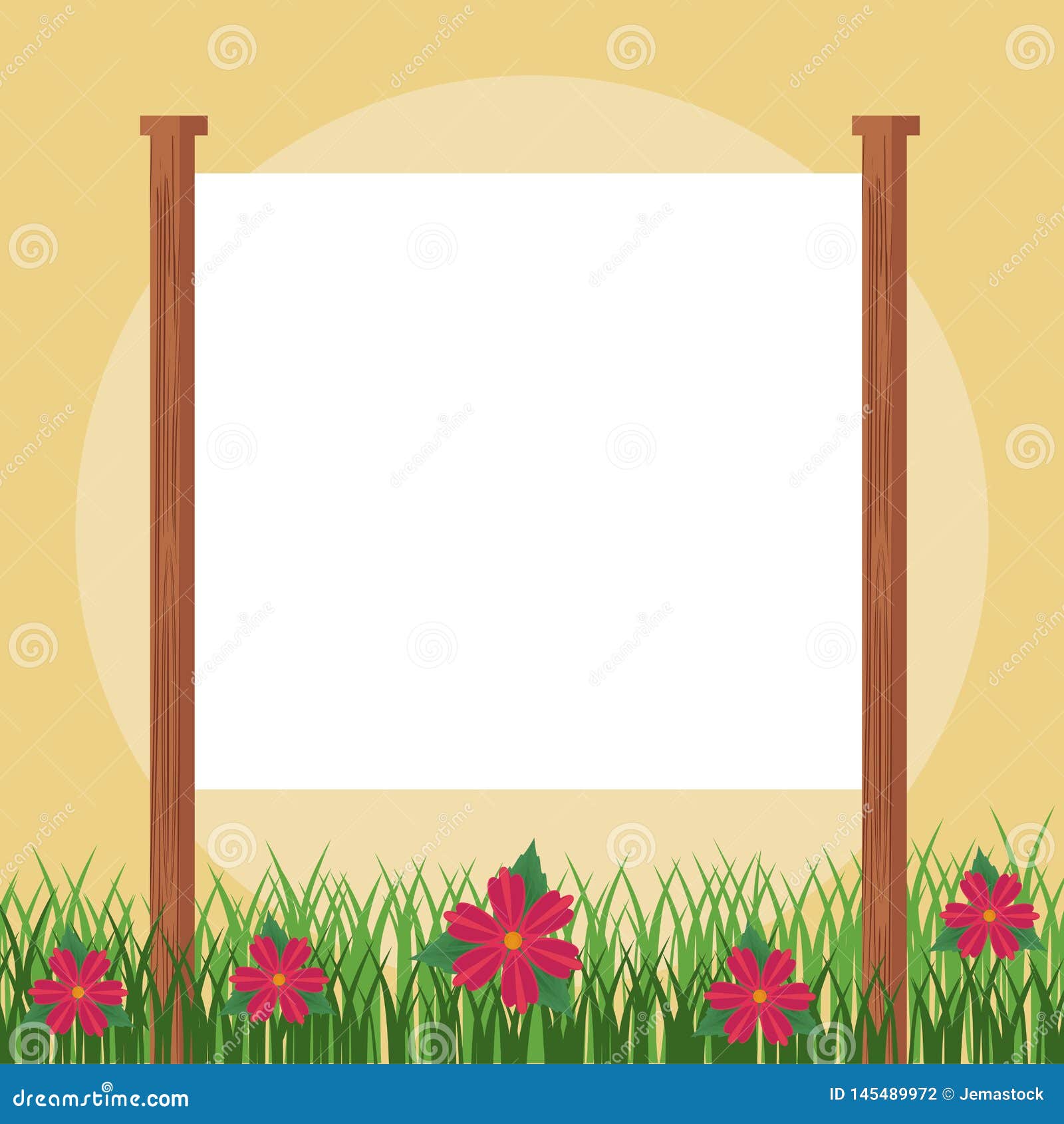 Blank Sign in Floral Garden Stock Vector - Illustration of flower ...