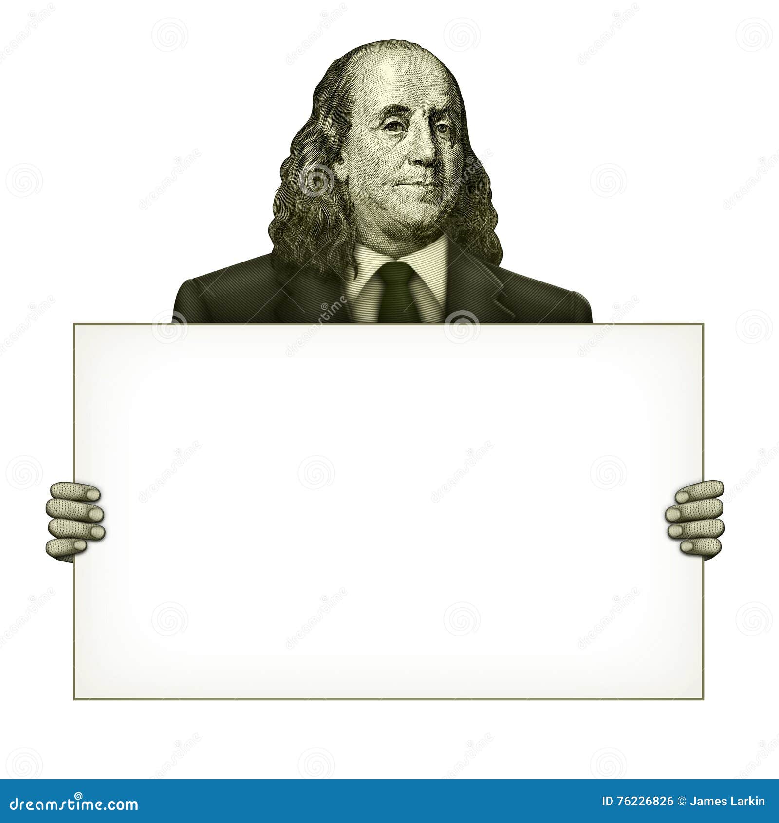 Benjamin Franklin On A Hundred Dollar Bill In The Hole Of Torn White ...