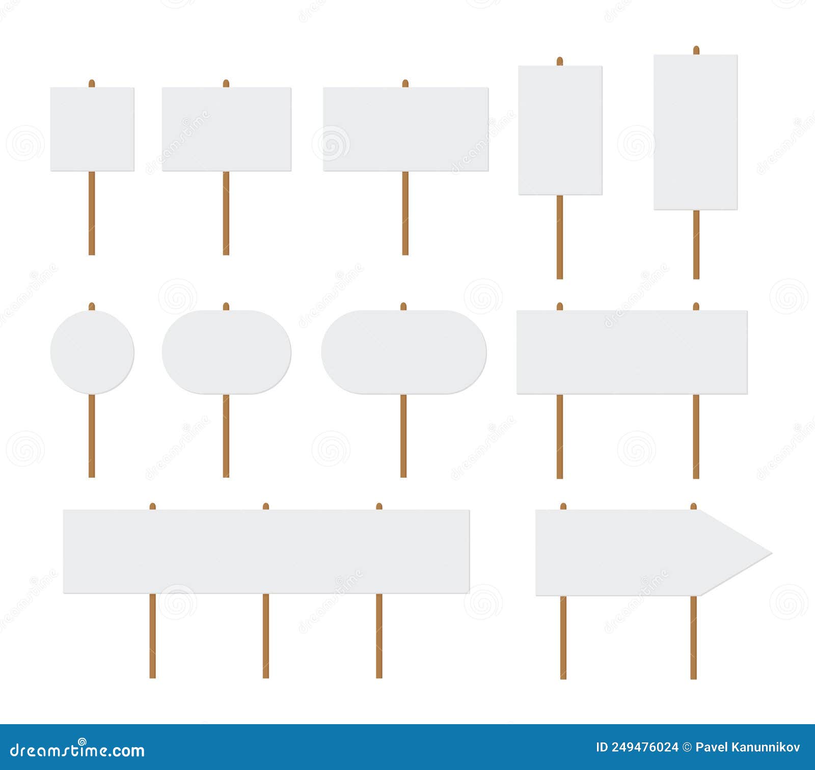 Blank Sign on a Picket Stick. Set of White Blank Protest Banners. White ...