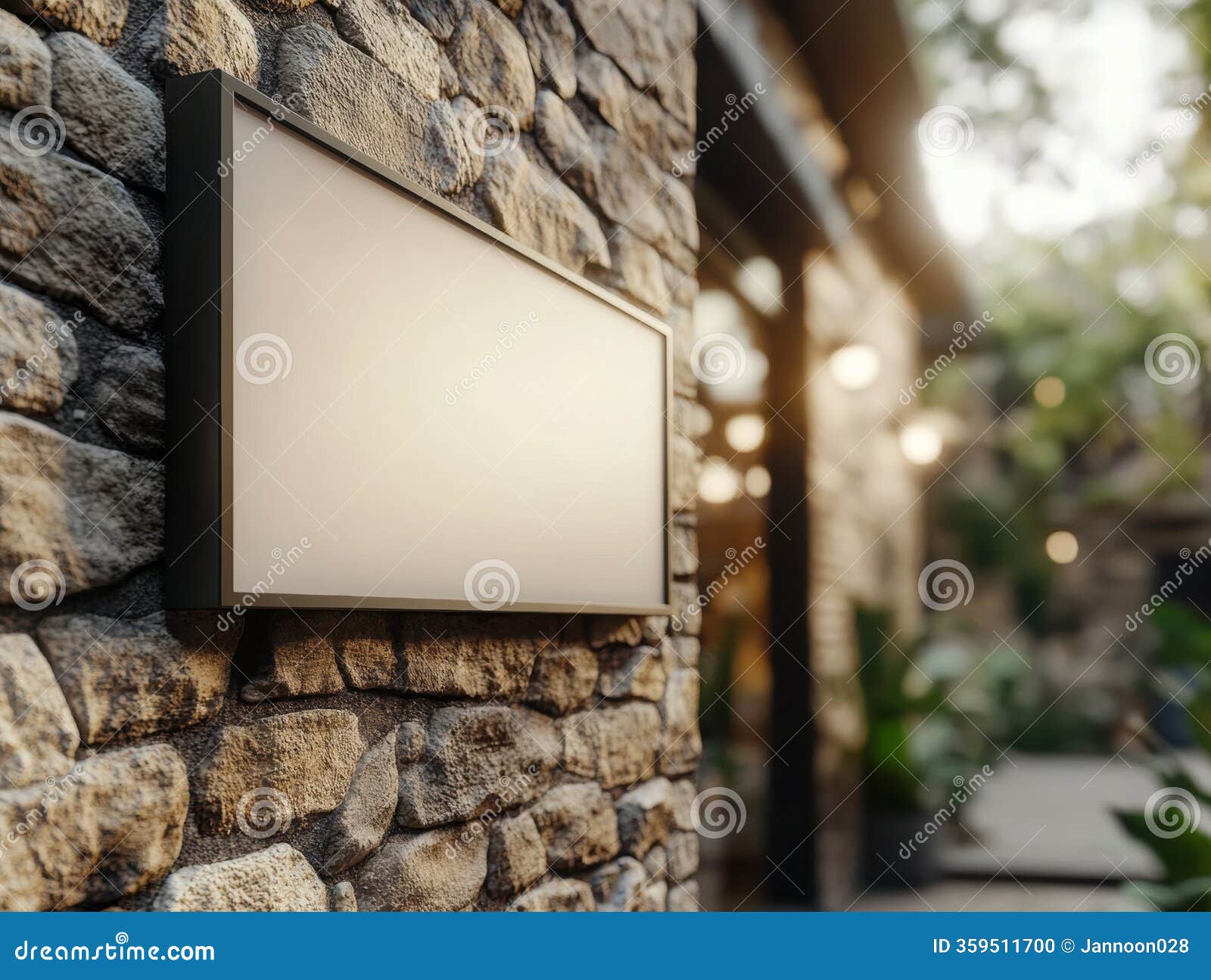 Blank Sign on Stone Wall of Building Facade Ready for Custom Text or ...