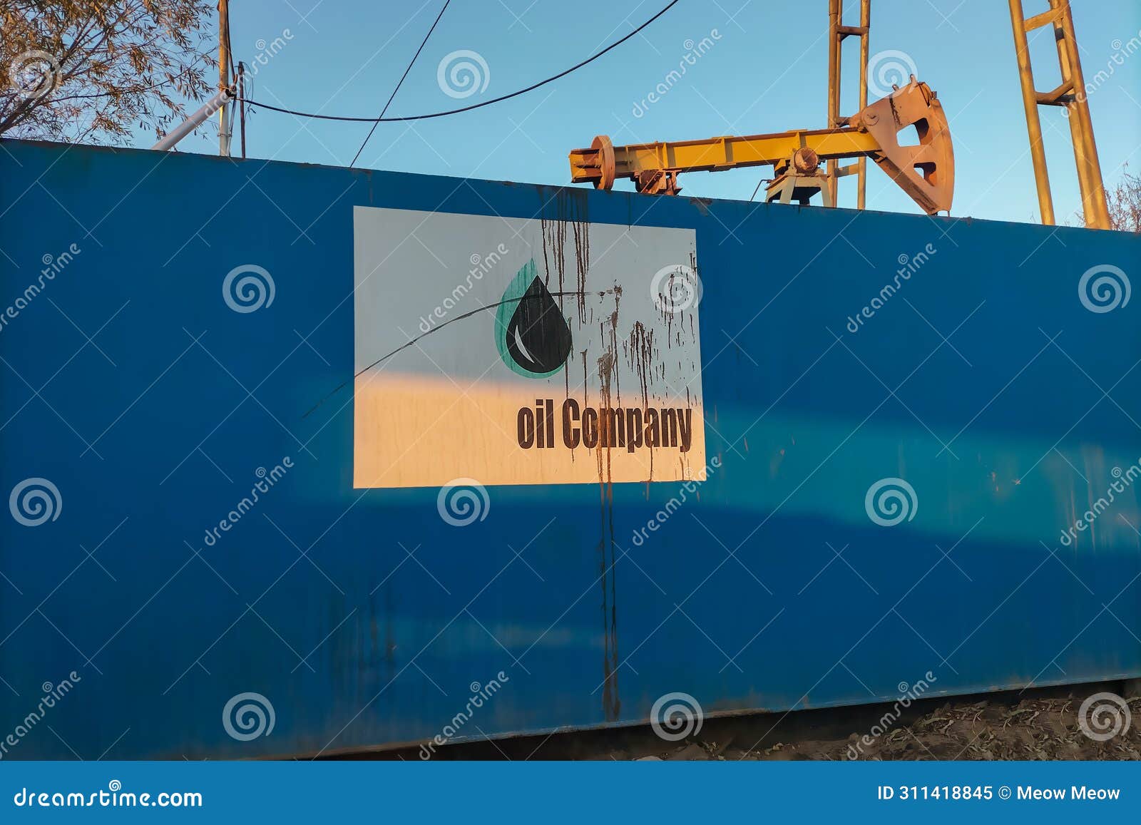 Blank Sign from Unknown Oil Company that is Splattered with Oil and ...