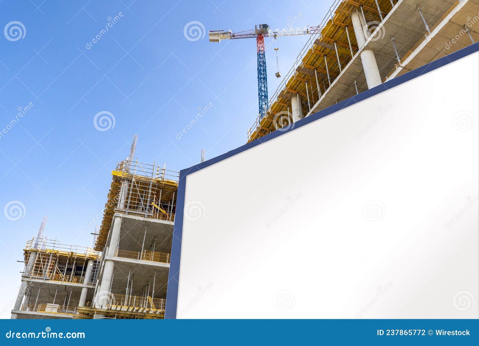 Construction Site, Building Under Construction with Blank Sign Stock ...